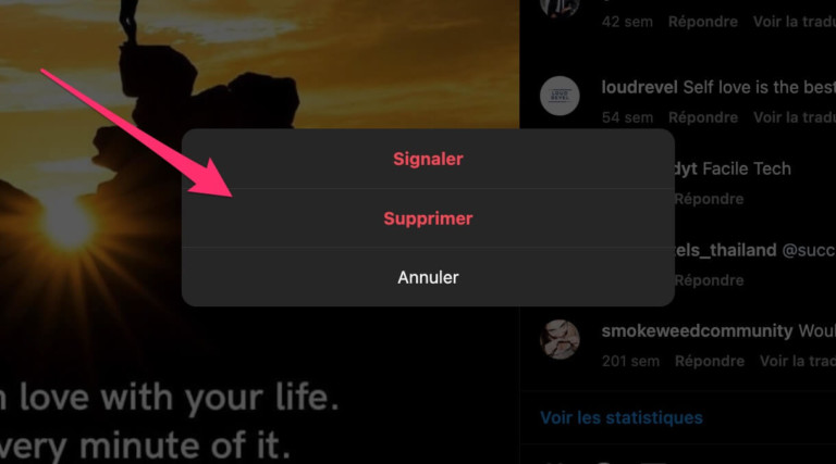 Comment supprimer un commentaire sur instagram